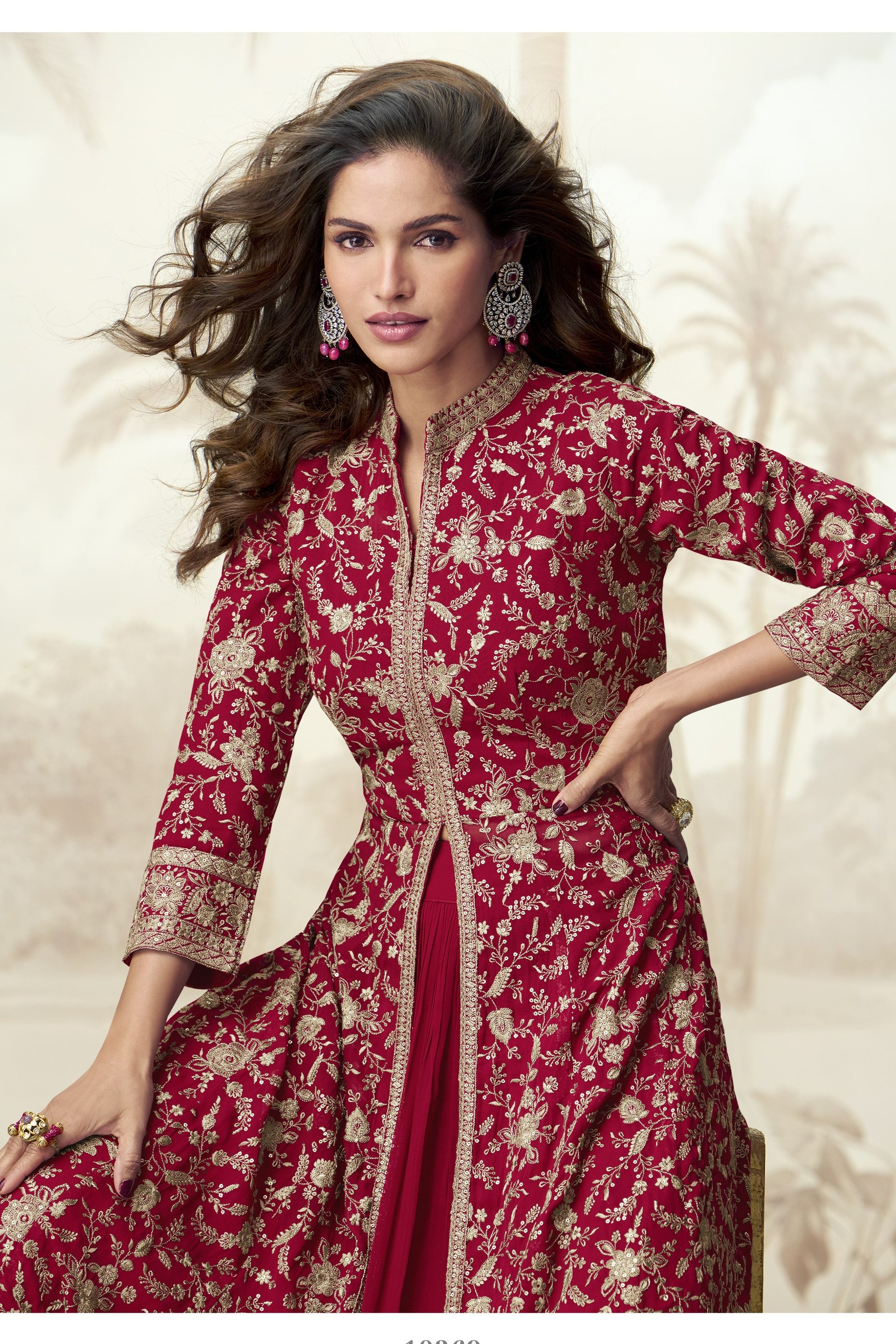 Shop Red Georgette Front Slit Anarkali Skirt & Embroidery Online ...