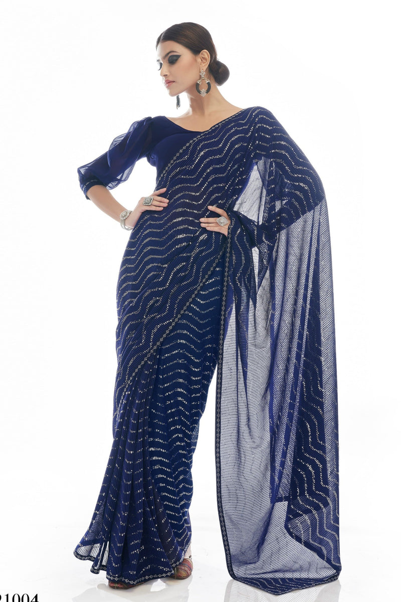 Buy Designer Beautiful Navy Blue Pakistani Georgette Saree Online ...